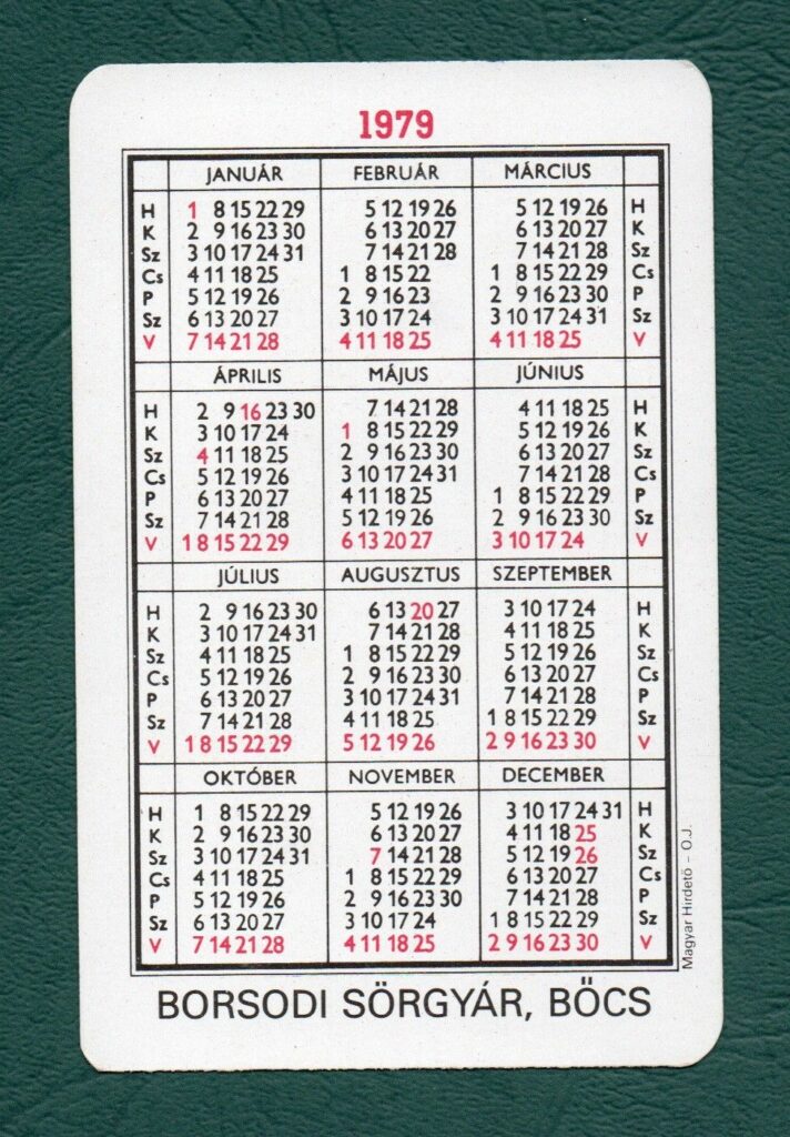 1979 Hungarian Calendar Pepsi - PeleCards.com
